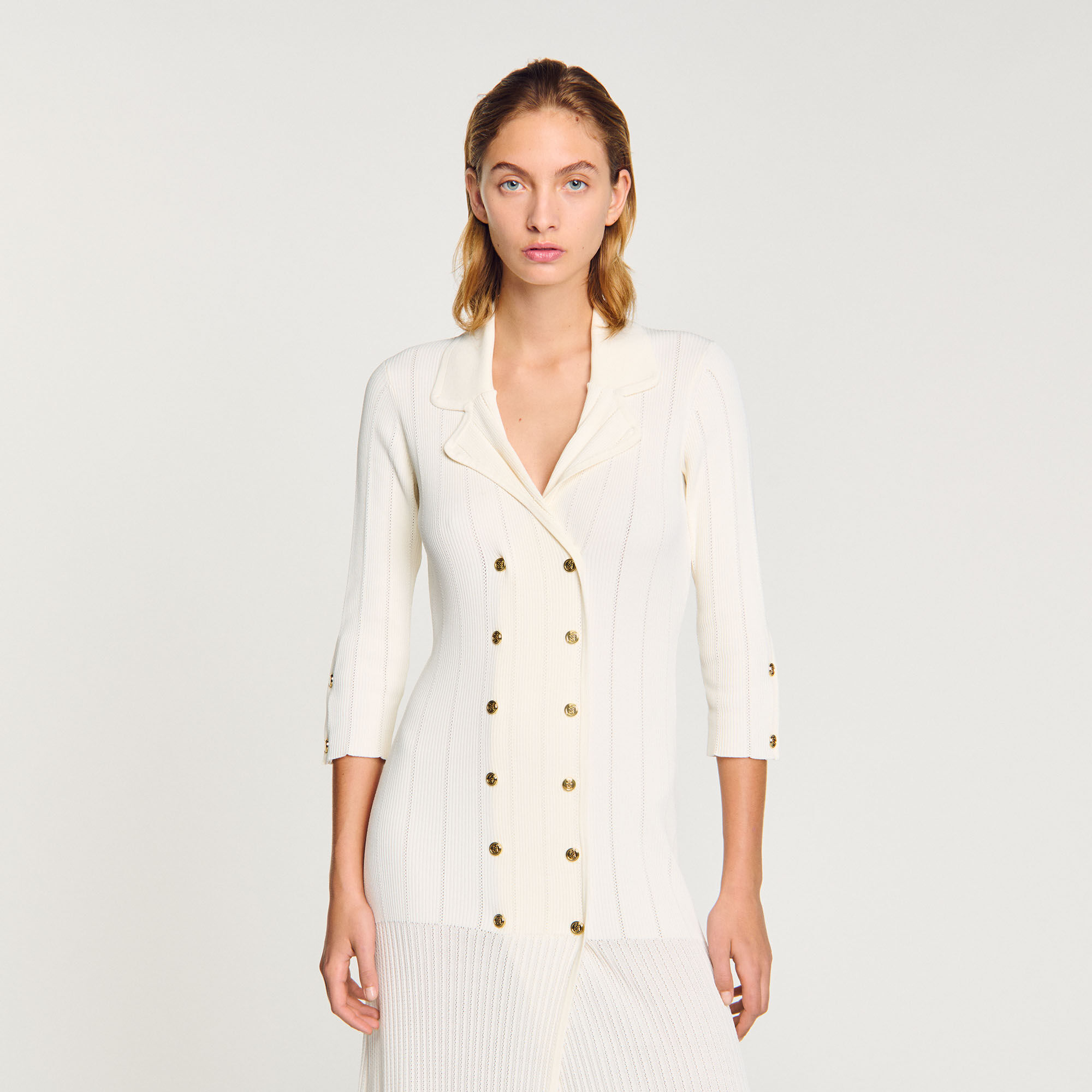 Robe longue en maille beige pour femme | Sandro Paris