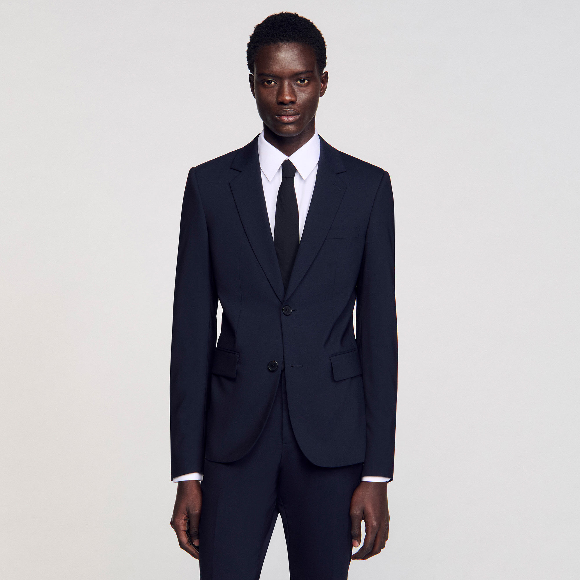 Veste de costume classique en laine bleu pour homme | Sandro Paris