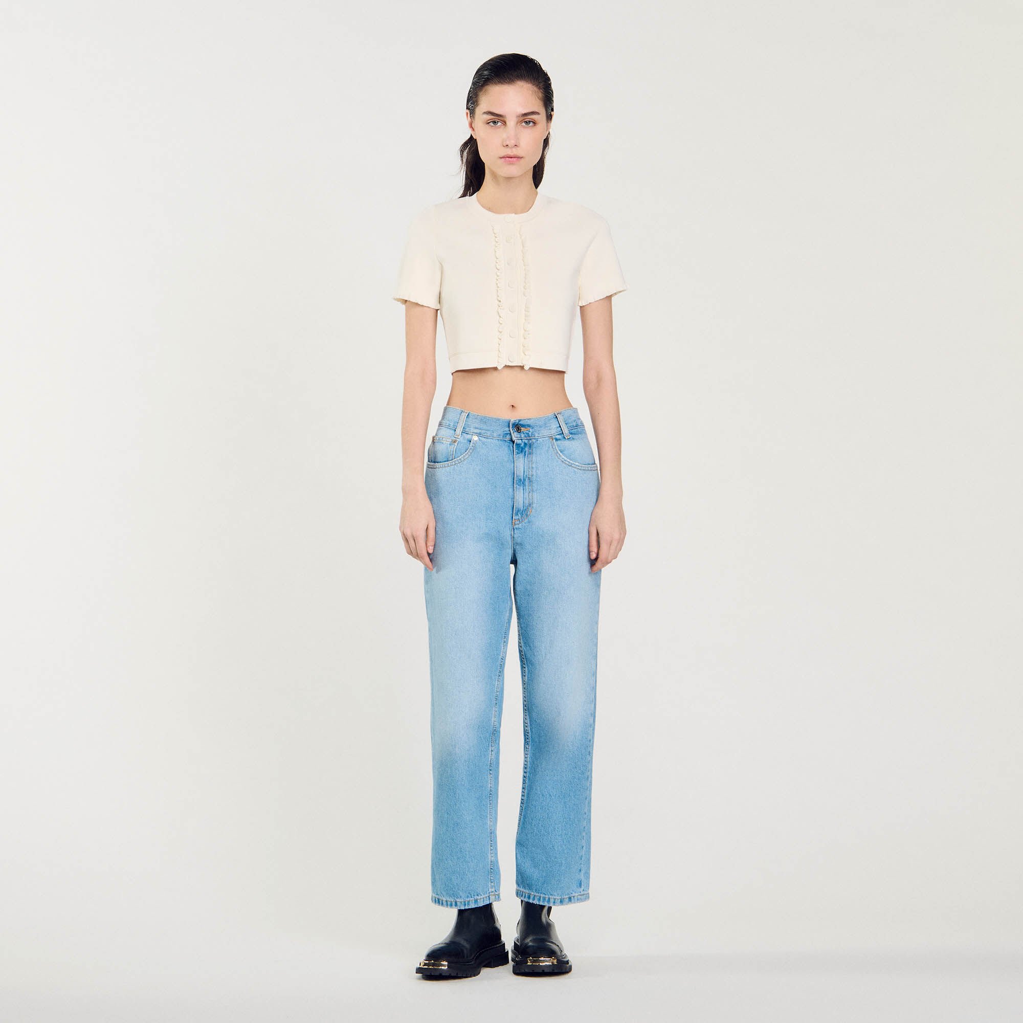 Jean Droit Taille Basse Bleu Pour Femme Sandro Paris