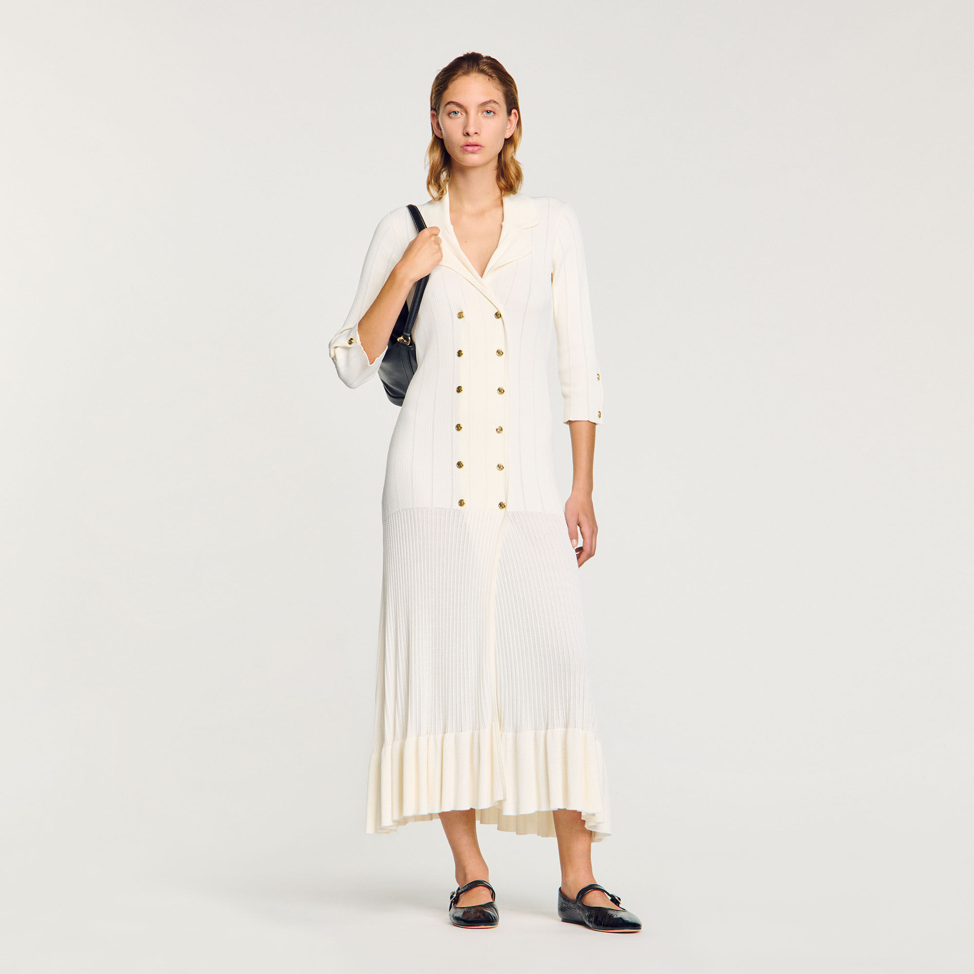 Robe longue en maille beige pour femme | Sandro Paris