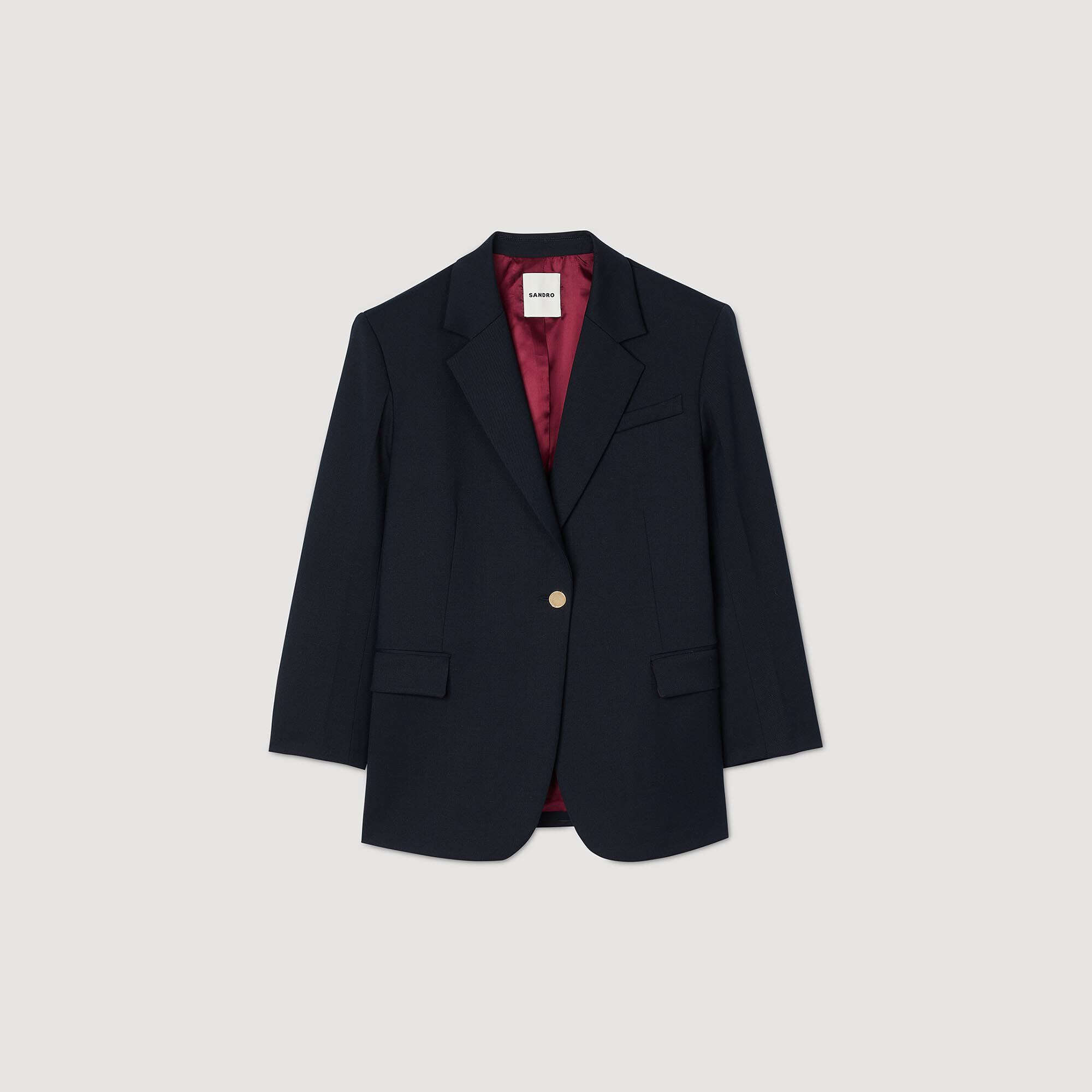 Veste De Costume Oversize En Laine Bleu Pour Femme Sandro Paris