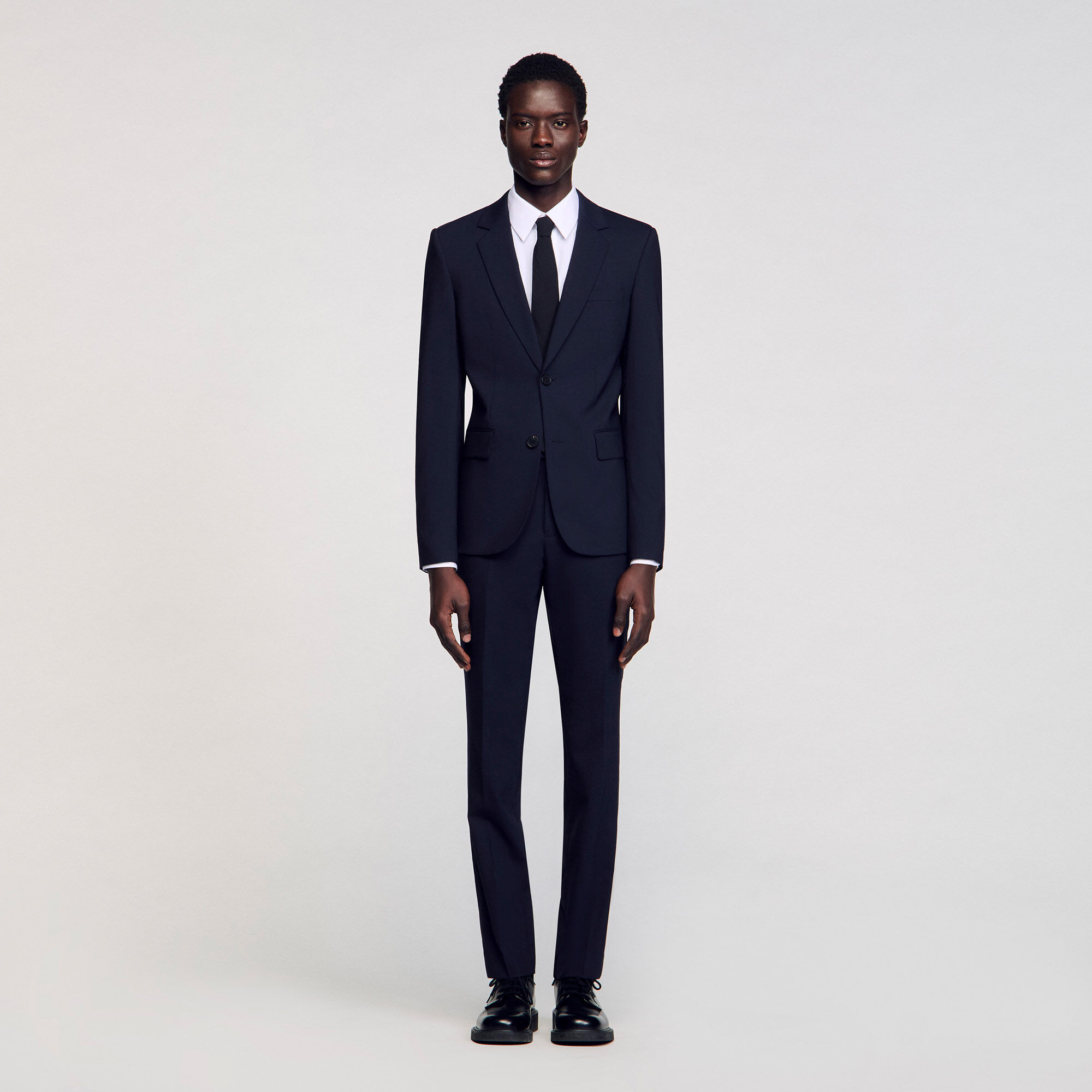 Veste de costume classique en laine bleu pour homme | Sandro Paris