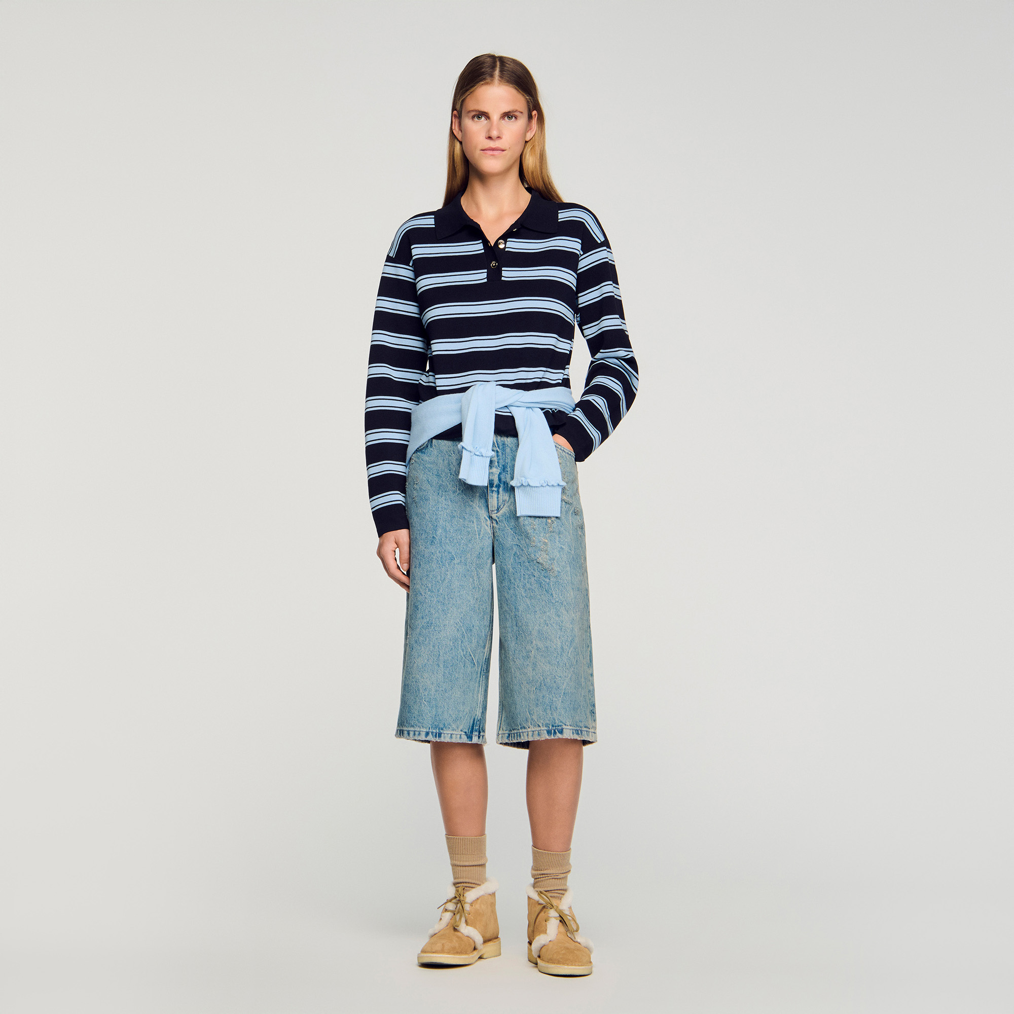 Pull polo à rayures bleu pour femme | Sandro Paris