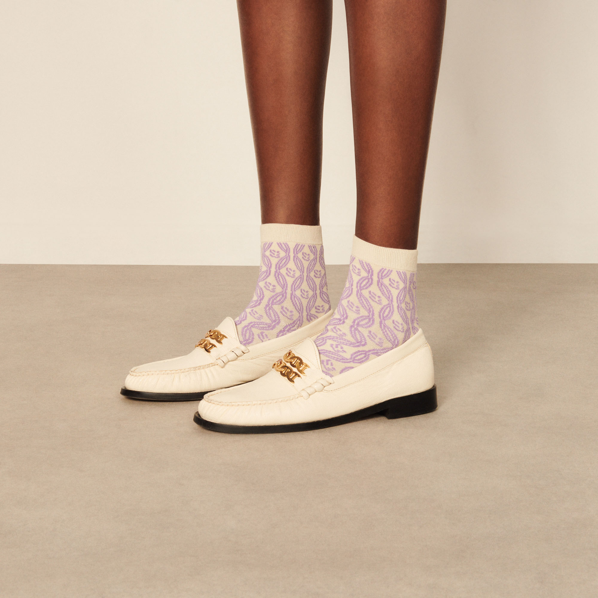 Chaussettes jacquard double S violet pour femme | Sandro Paris